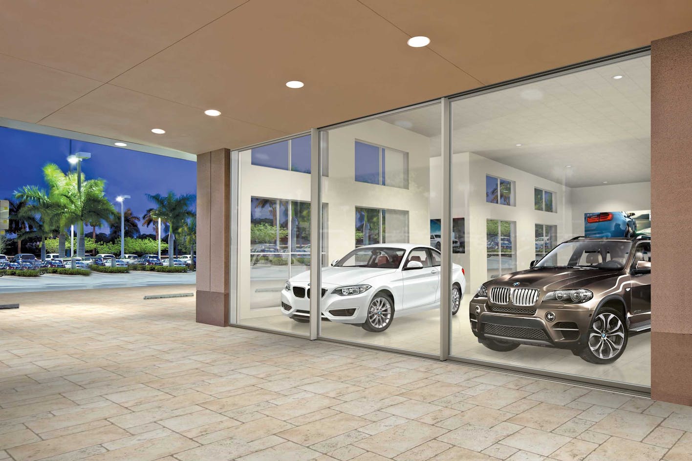 Minimal Framed Sliding Glass Wall For Dealership Design